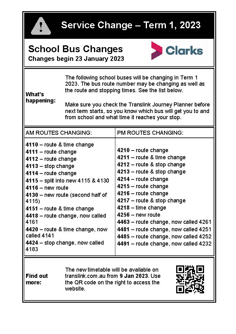 IMPORTANT: Clarks Logan City Bus Service - Major School Bus Route ...